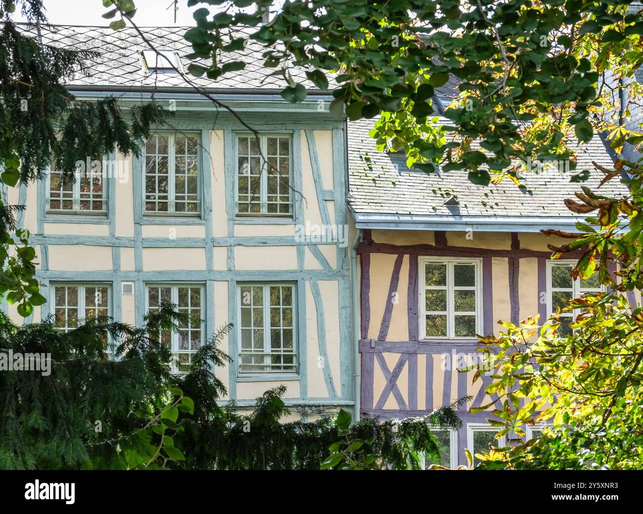 Well preserved, medieval half timbered buildings in Rouen city centre ...