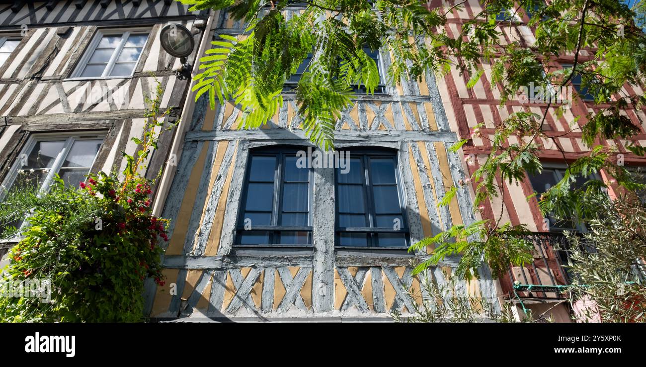 Well preserved, medieval half timbered buildings in Rouen city centre ...