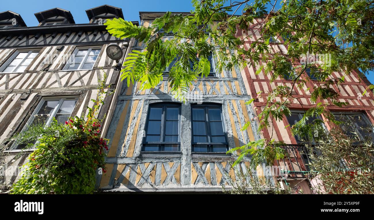 Well preserved, medieval half timbered buildings in Rouen city centre ...