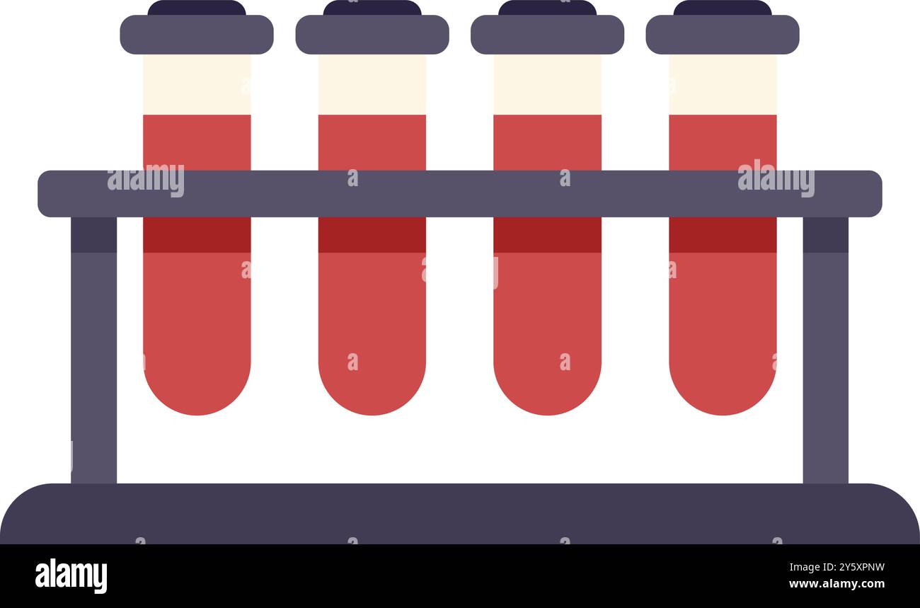Test tubes filled with blood are standing in a rack in a medical ...