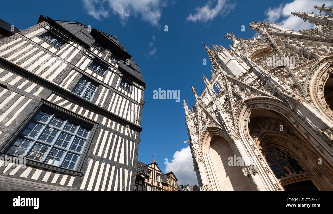 Saint-Maclou Church built in Flamboyant Gothic style, and adjacent ...