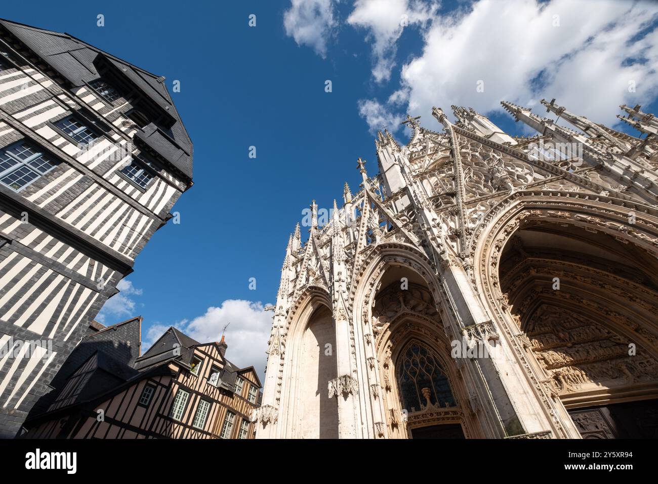 Saint-Maclou Church built in Flamboyant Gothic style, and adjacent ...