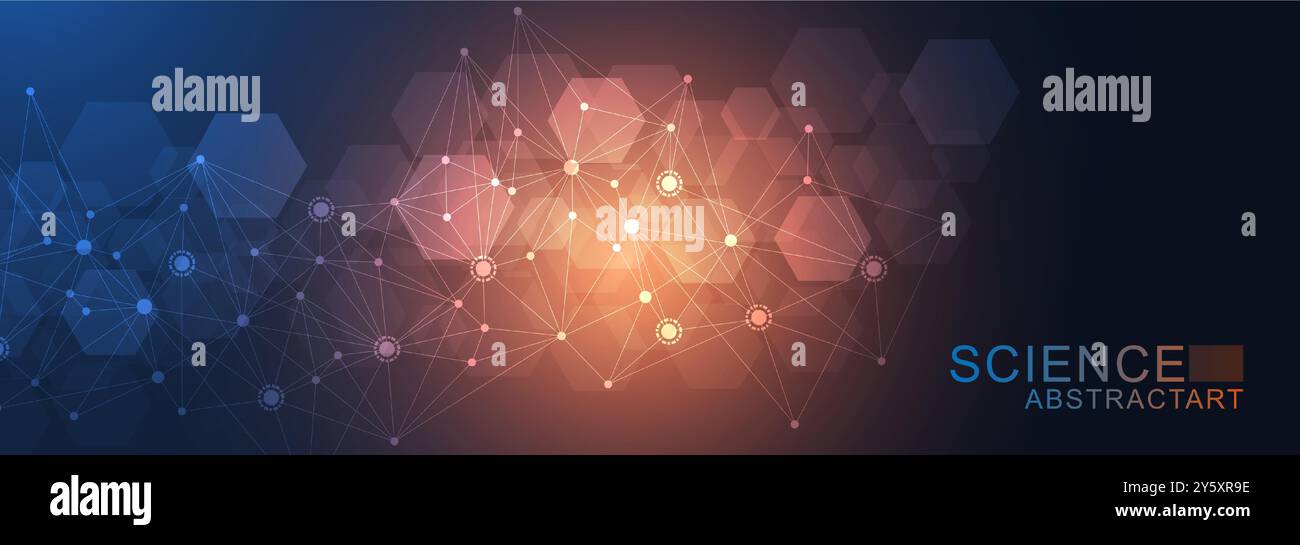 Modern science background with lines, dots and hexagons. Wave flow abstract background ...