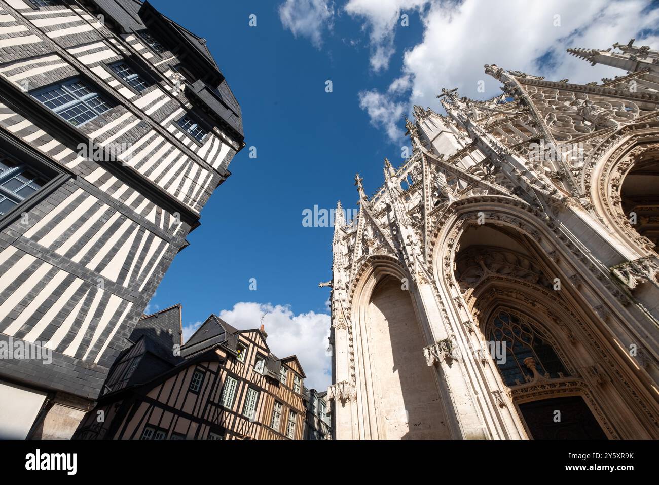 Saint-Maclou Church built in Flamboyant Gothic style, and adjacent ...