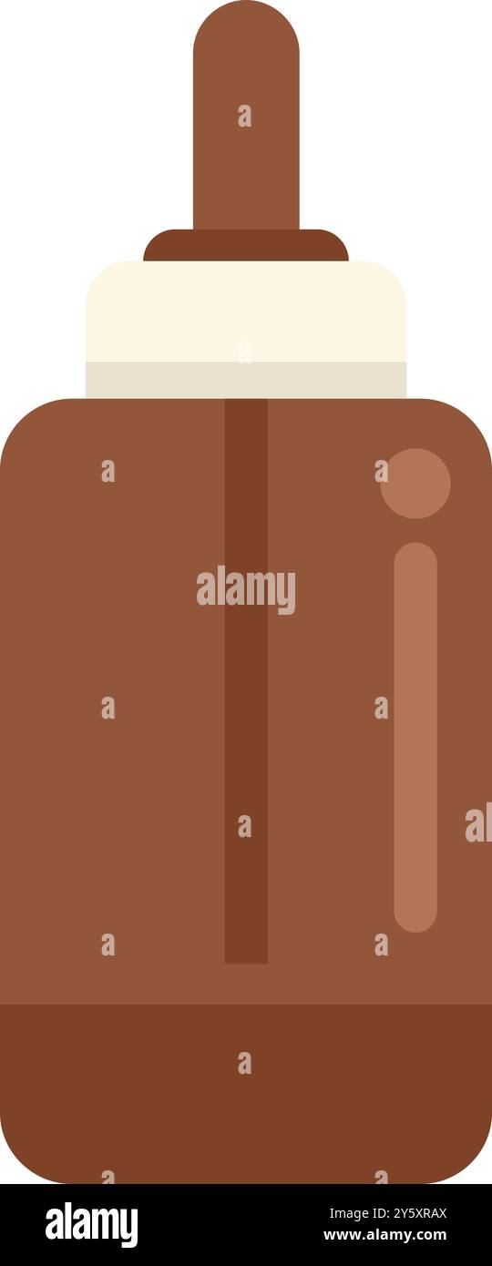 Chocolate syrup bottle drizzling sweet topping on dessert, adding ...