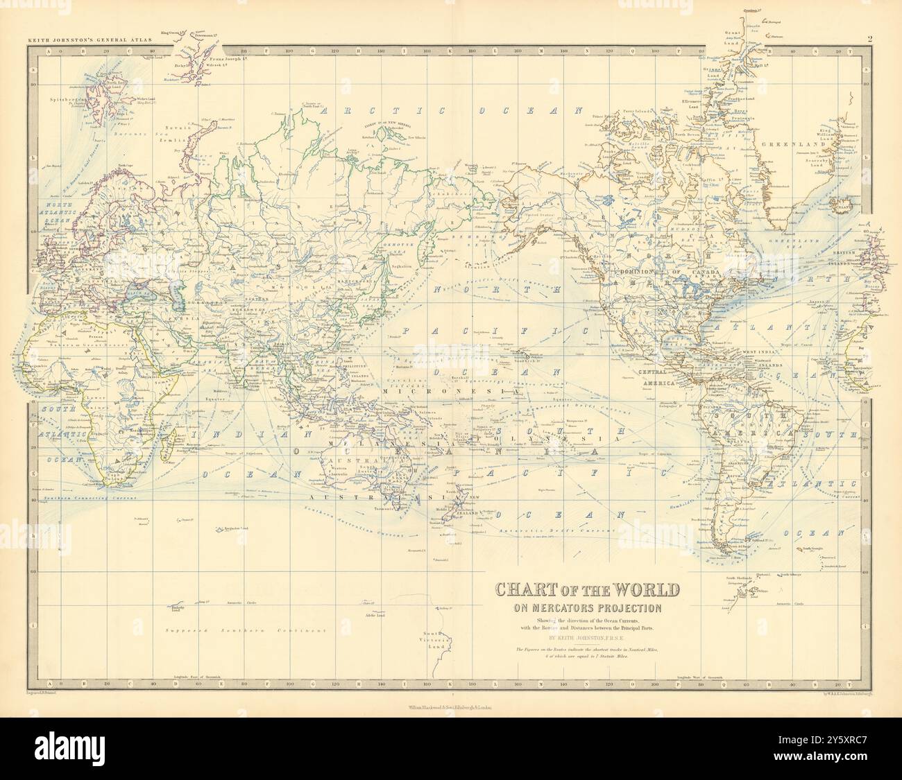The World on Mercator's Projection. Steamer routes 50x60cm. JOHNSTON ...