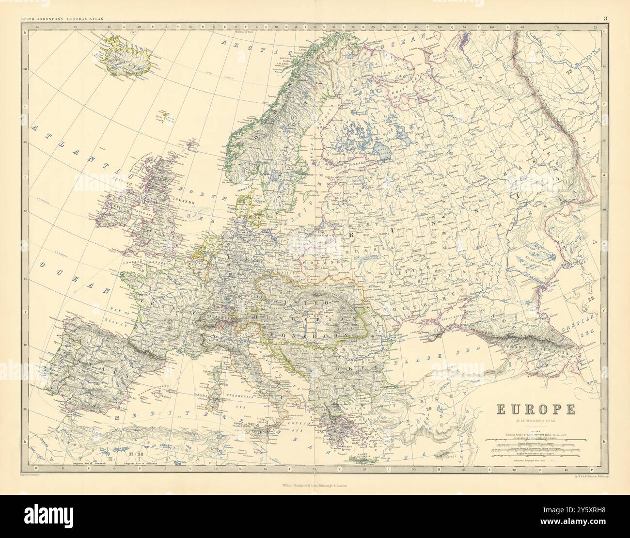 Europe. Austro-Hungarian Monarchy. Prussia. Rumania. 50x60cm. JOHNSTON ...