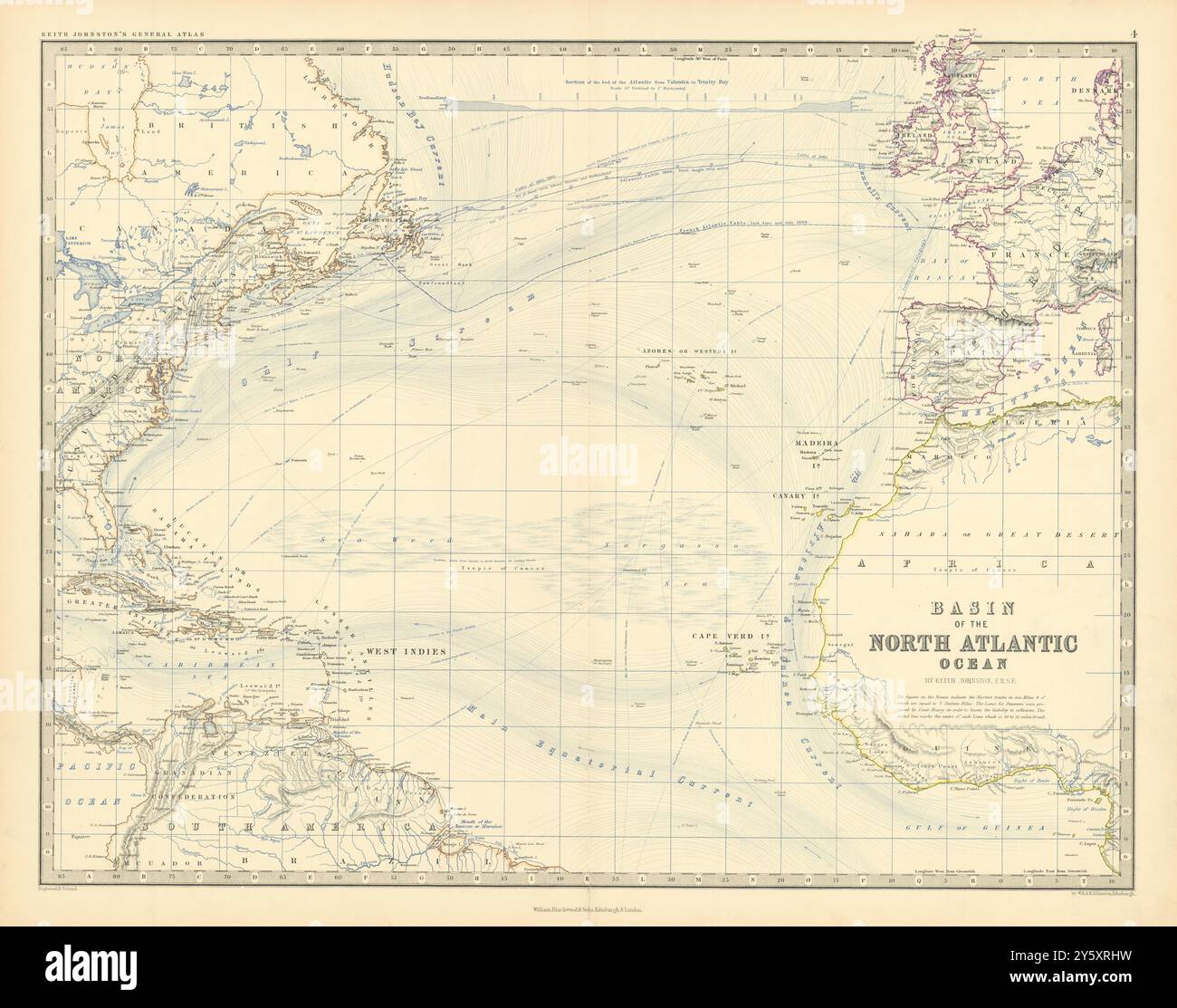 North Atlantic Ocean. Challenger expedition Telegraphs 50x60cm JOHNSTON ...
