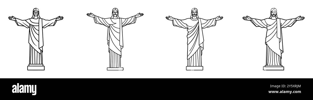 Christ the Redeemer outline icons set. Black silhouette of the Christ ...