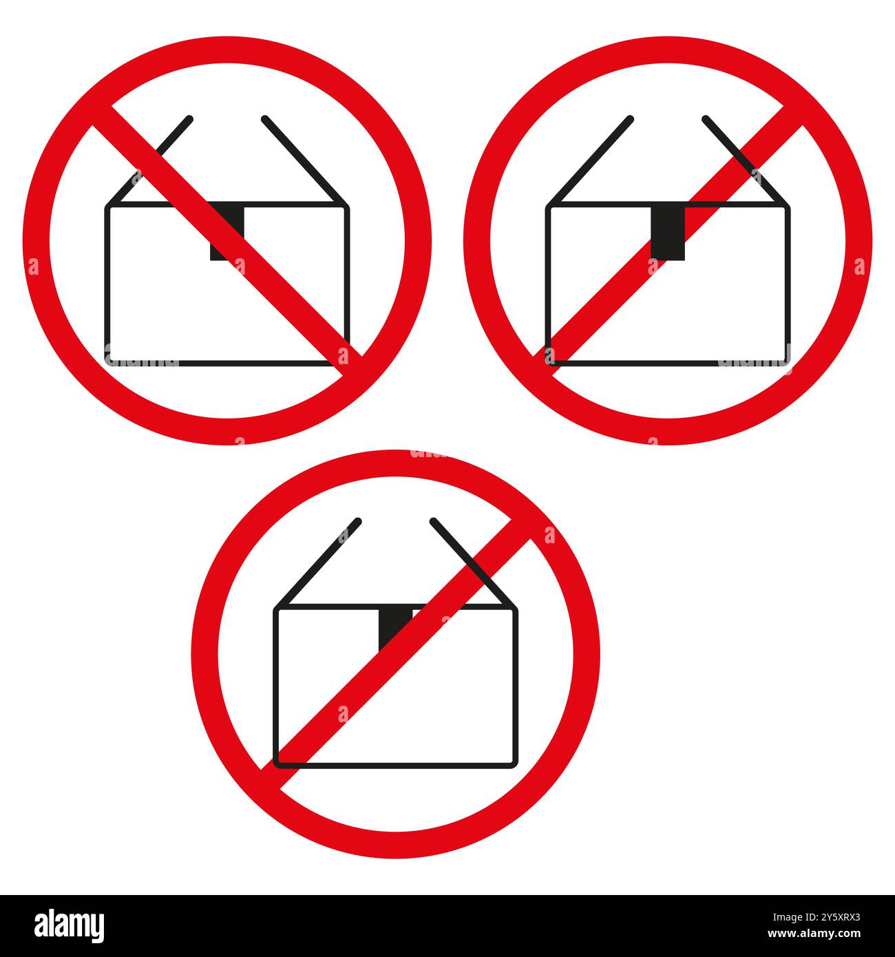 No packaging icons. Red crossed out signs. Shipping box symbols ...