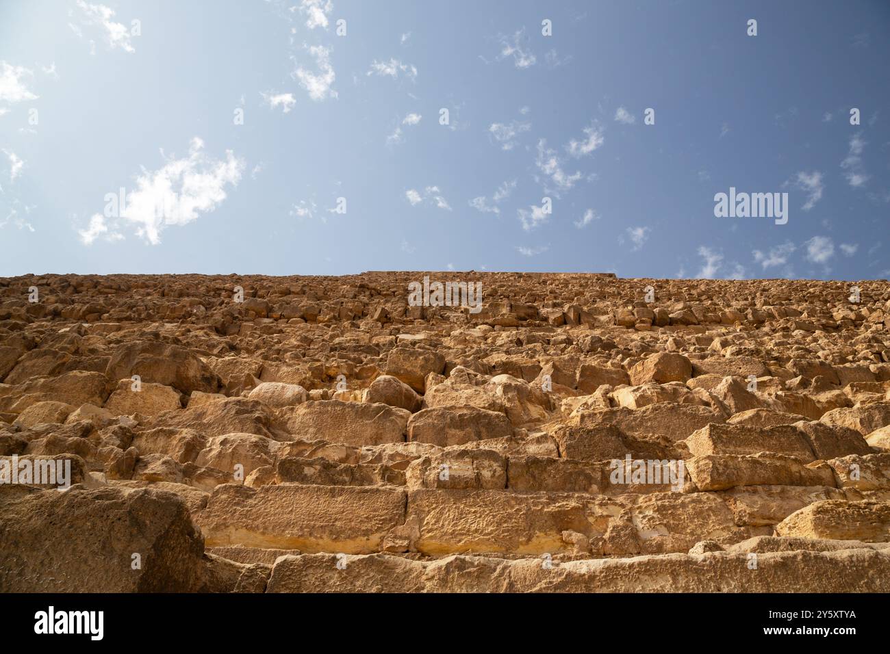Giza, Egypt Bottom view of the Steep slopes of the Great Pyramid of ...