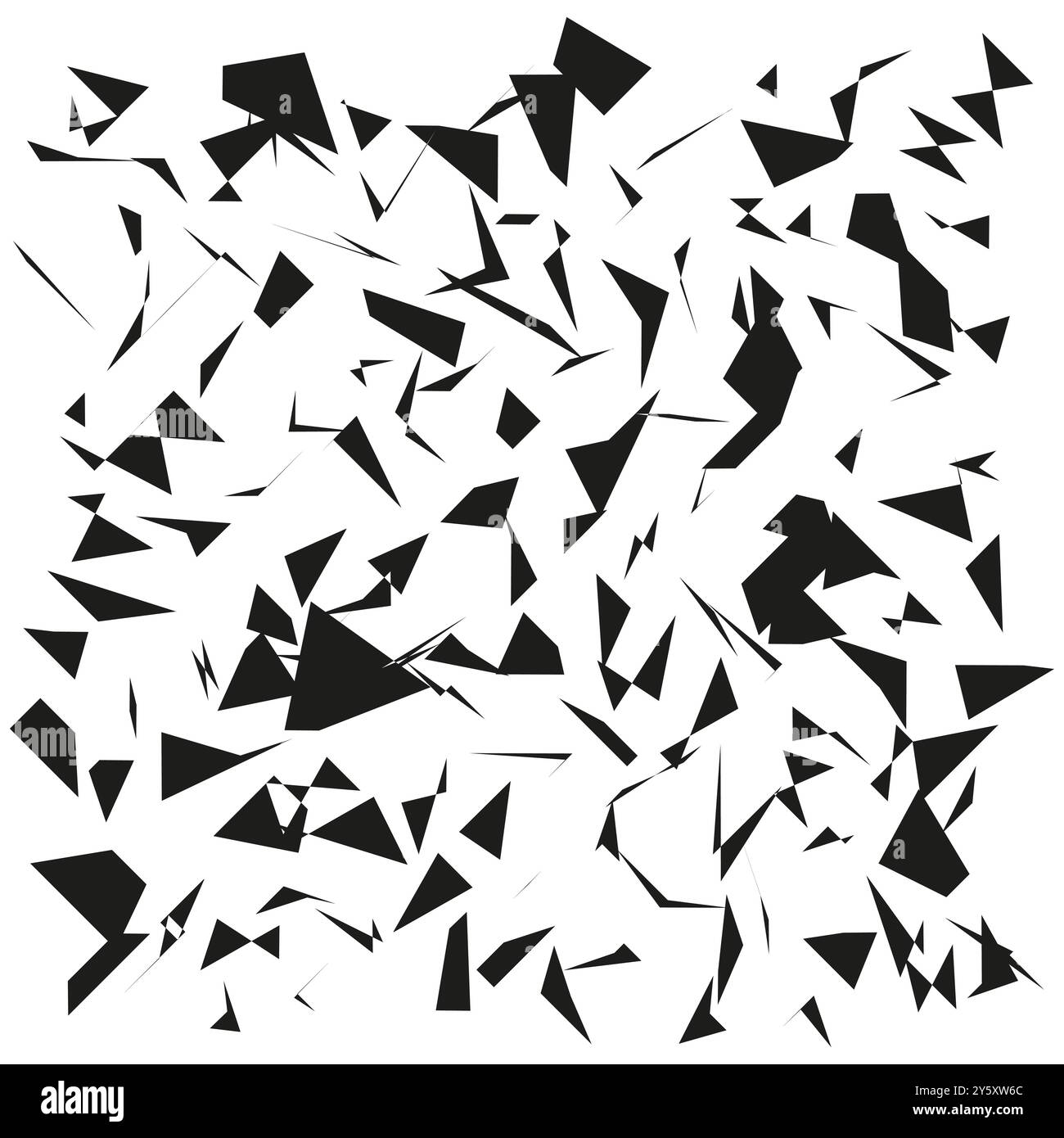 Abstract triangle pattern. Chaotic geometric shapes. Random scattered design. Black and white ...
