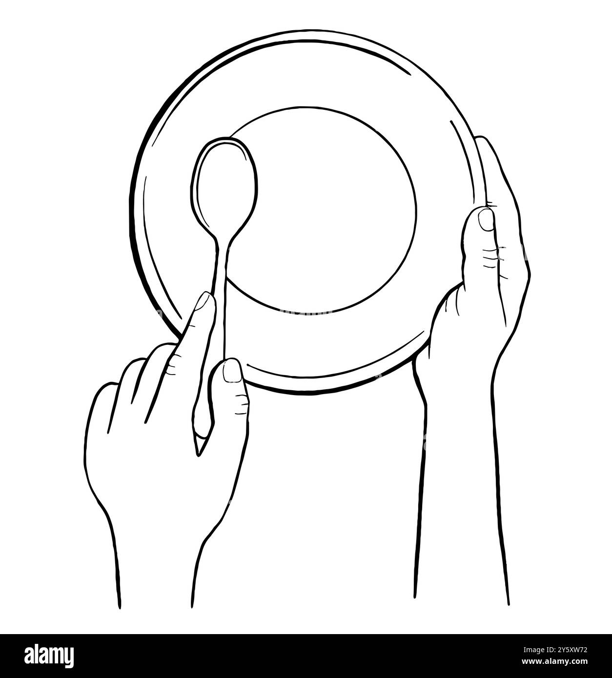 Sketch of a chef s hands holding a plate and spoon, hand drawn vector ...
