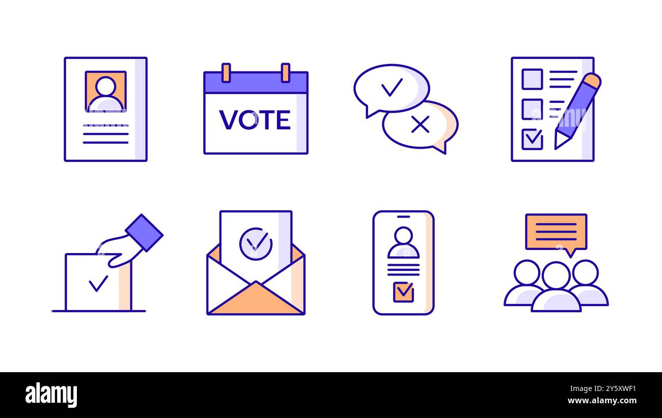 Set of outline colorful government election icons. Simple voting ...