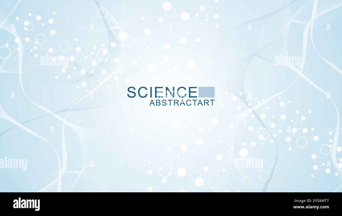 Modern scientific background with hexagons, lines and dots. Wave flow ...