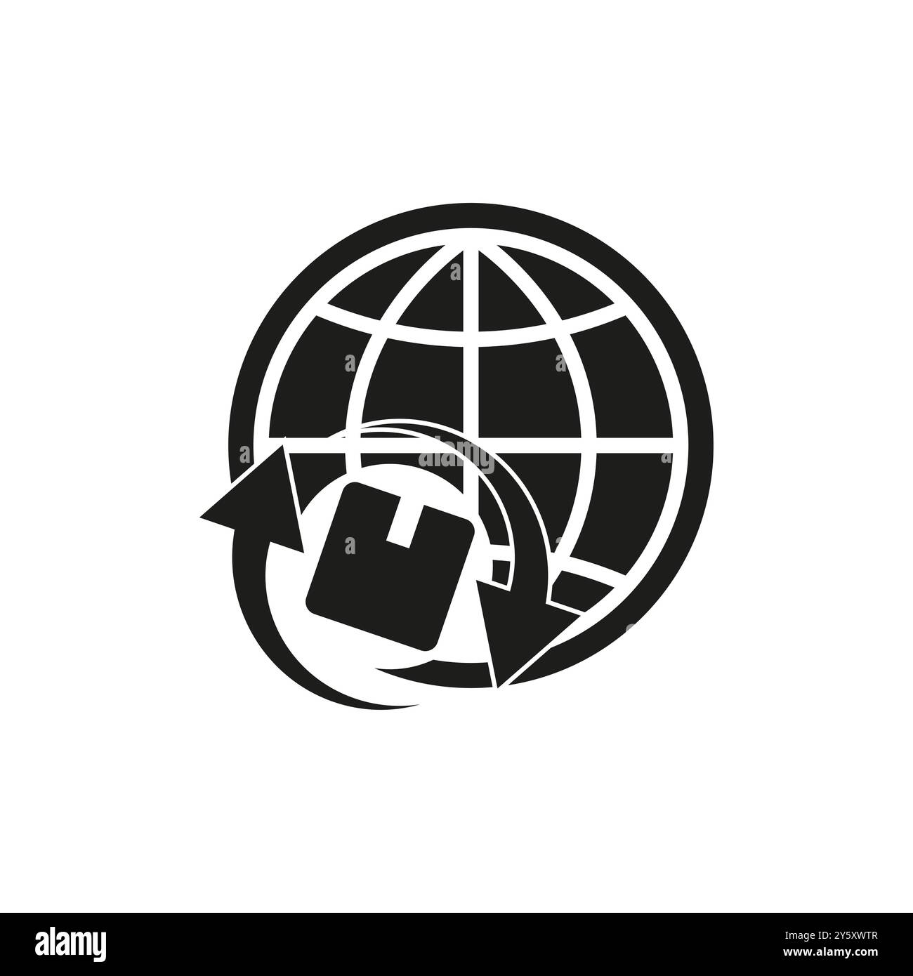 Global shipping icon. Worldwide delivery symbol. Parcel and globe ...