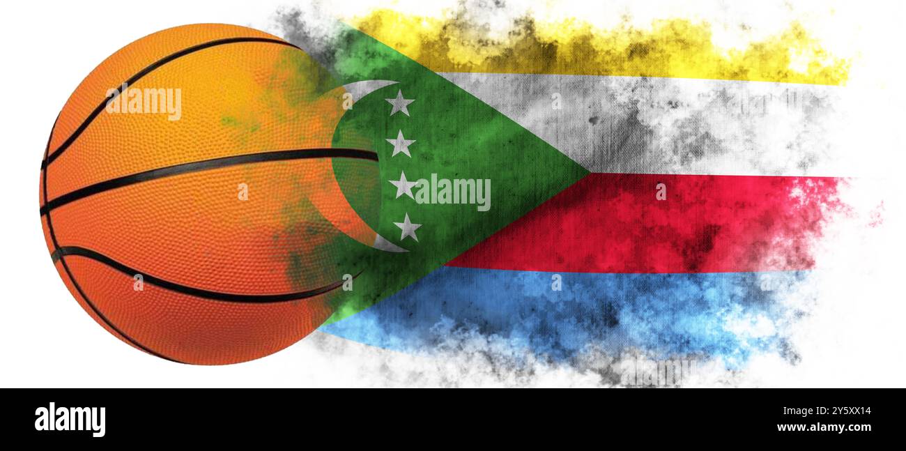 White background with basketball and Comoros flag Stock Photo - Alamy