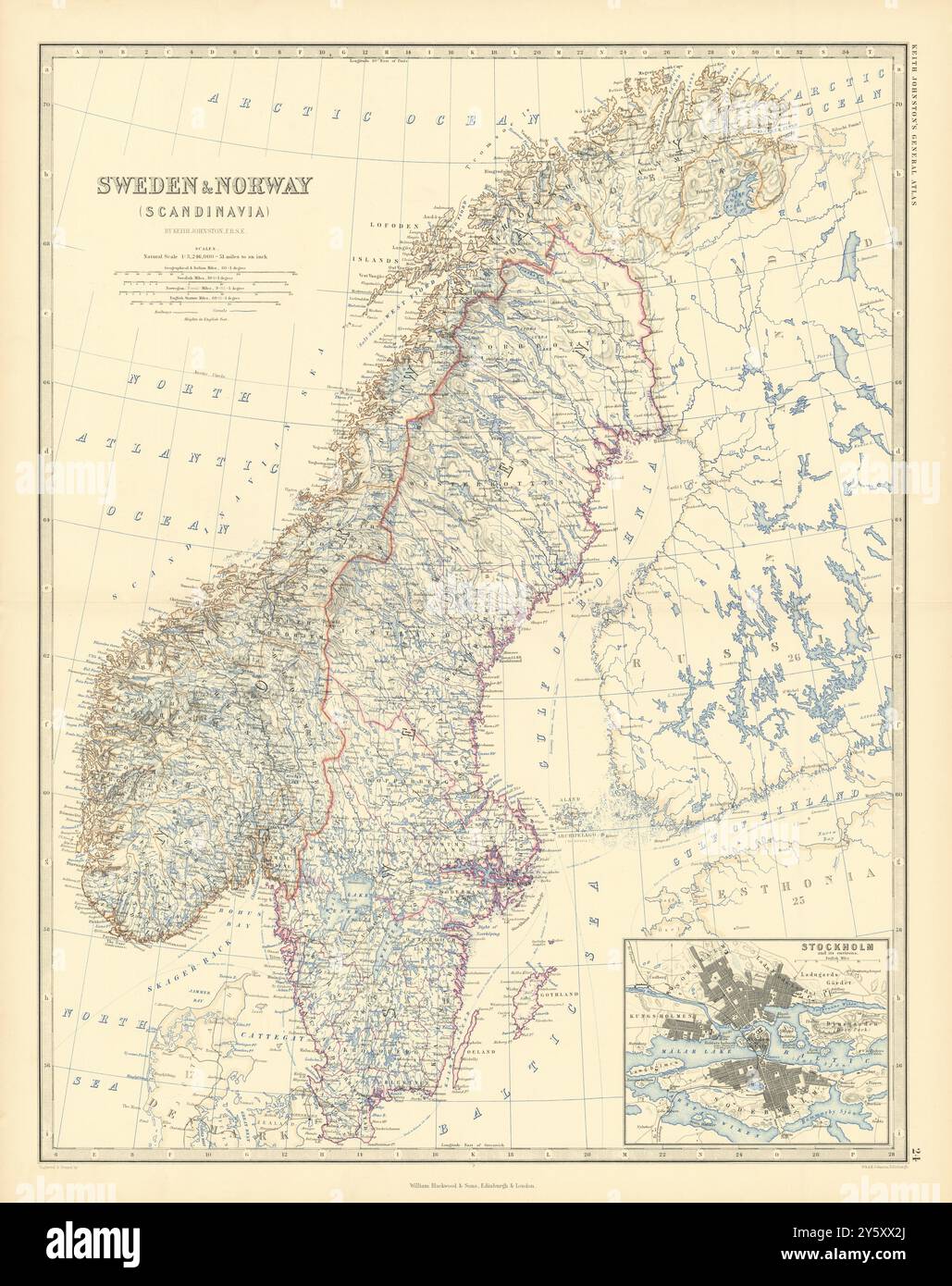 Sweden & Norway (Scandinavia). Stockholm. 50x60cm. JOHNSTON 1876 old ...