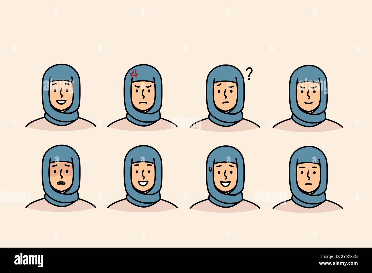Woman in hijab demonstrates different emotions and moods by making ...