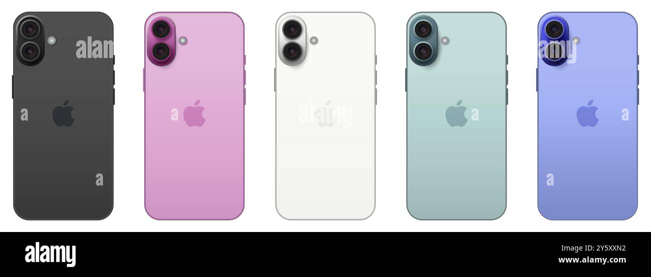 Apple iPhone 16 in all official colors. Back view Stock Vector Image ...