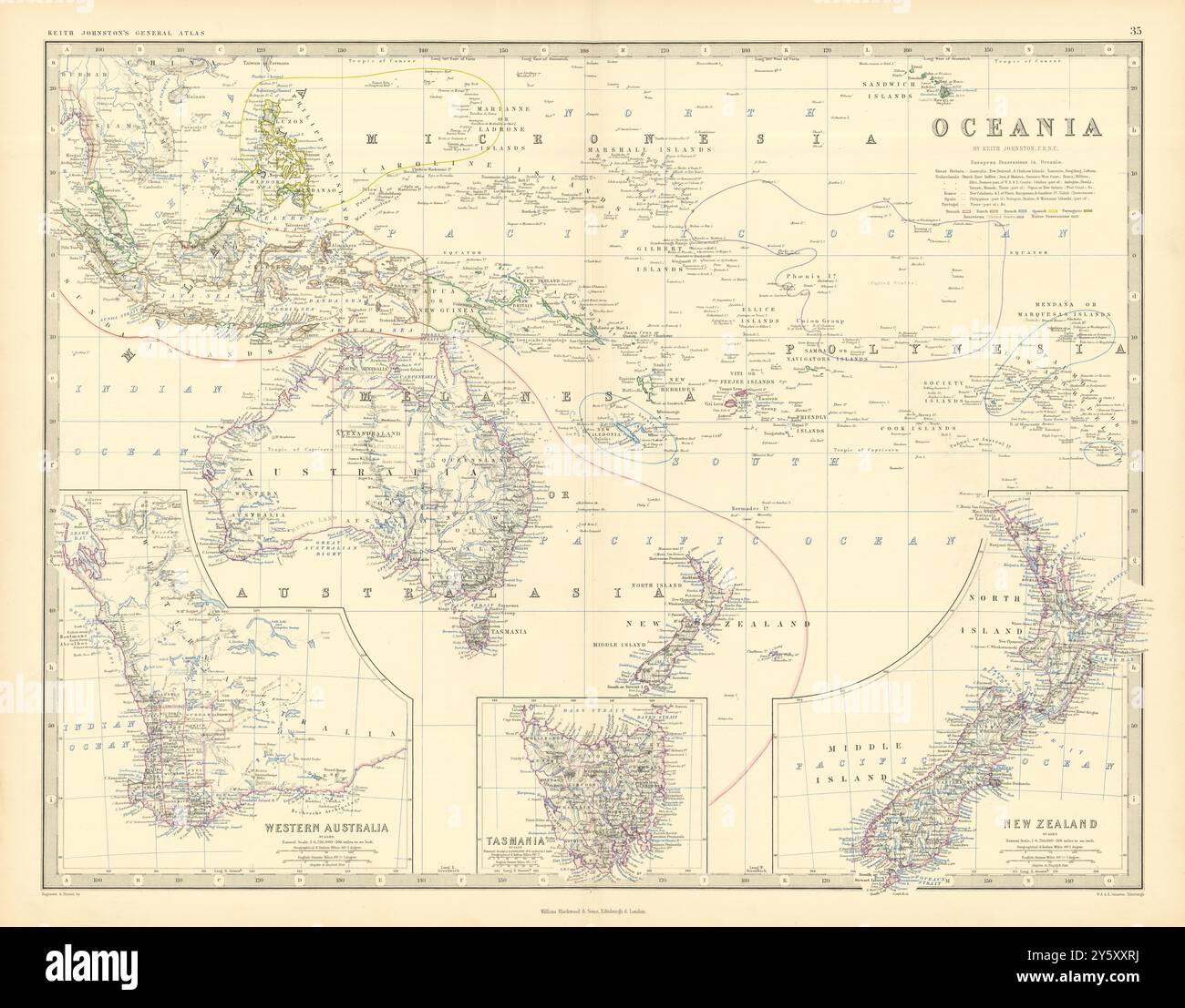 Oceania. Western Australia. Tasmania. New Zealand. 50x60cm. JOHNSTON ...