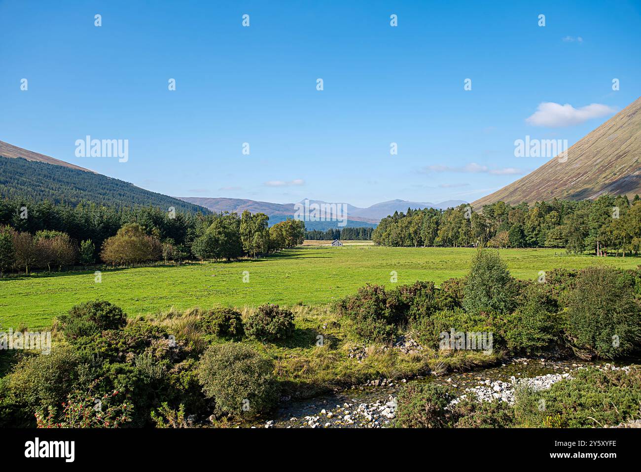 Landscape photography of valley Glen Orchy, hills, pasture, farm ...