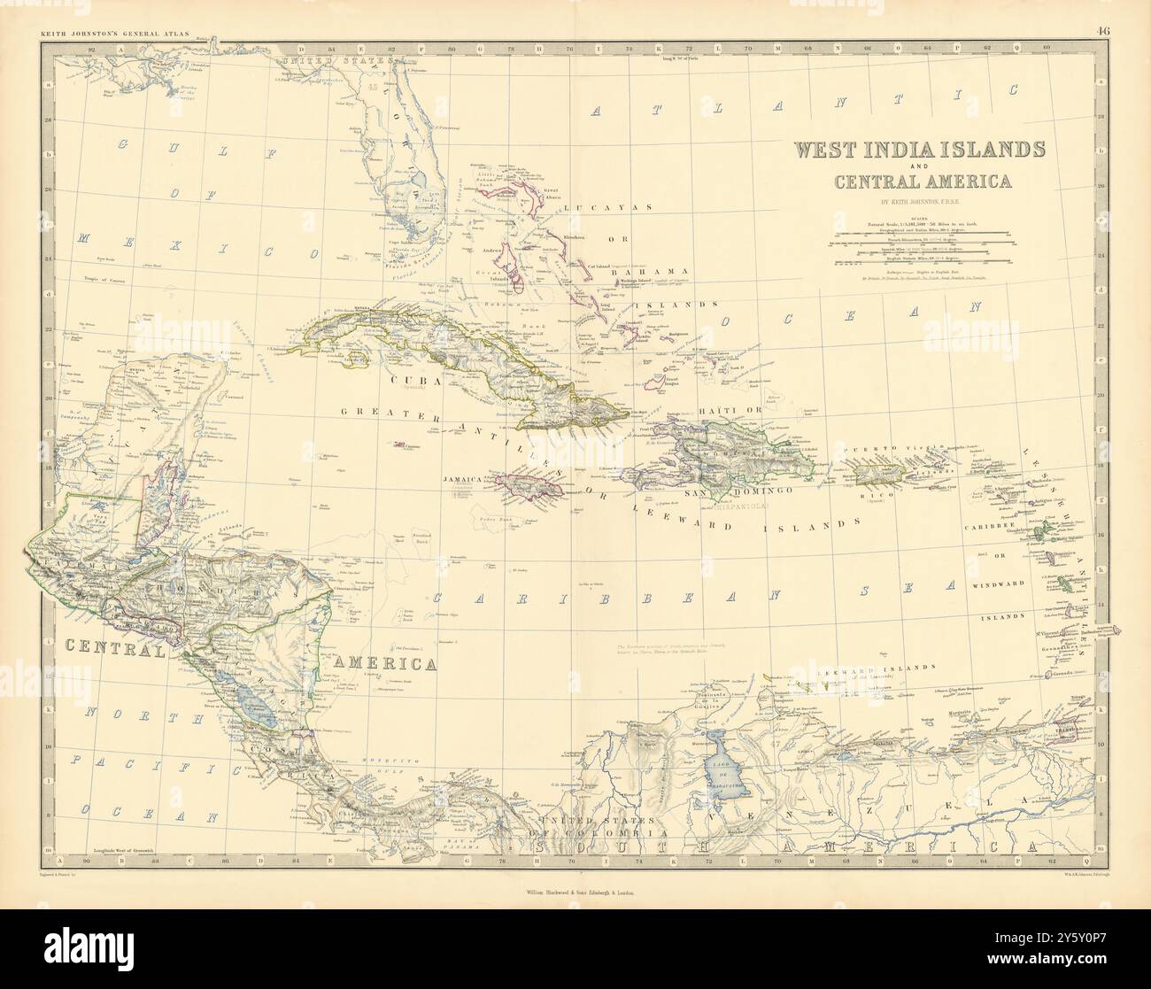 West India Islands & Central America. Caribbean. 50x60cm. JOHNSTON 1876 ...