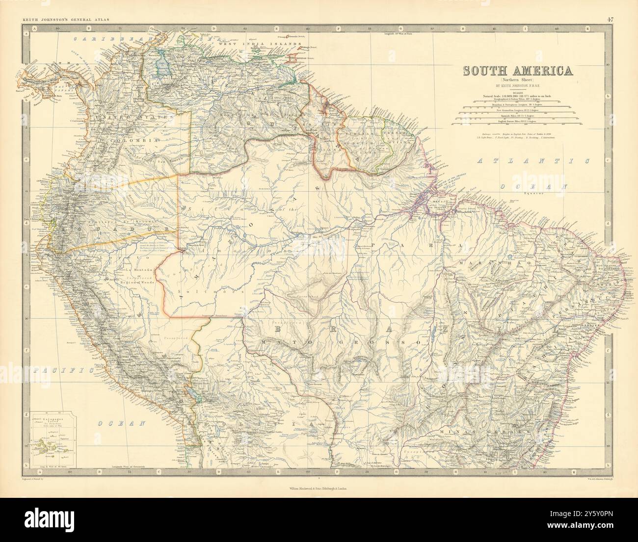 South America (North). Brazil Colombia Peru &c. 50x60cm. JOHNSTON 1876 ...