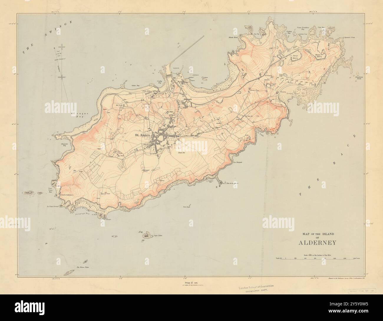 Ordnance Survey map of the Island of Alderney, Channel Islands 61x67cm ...