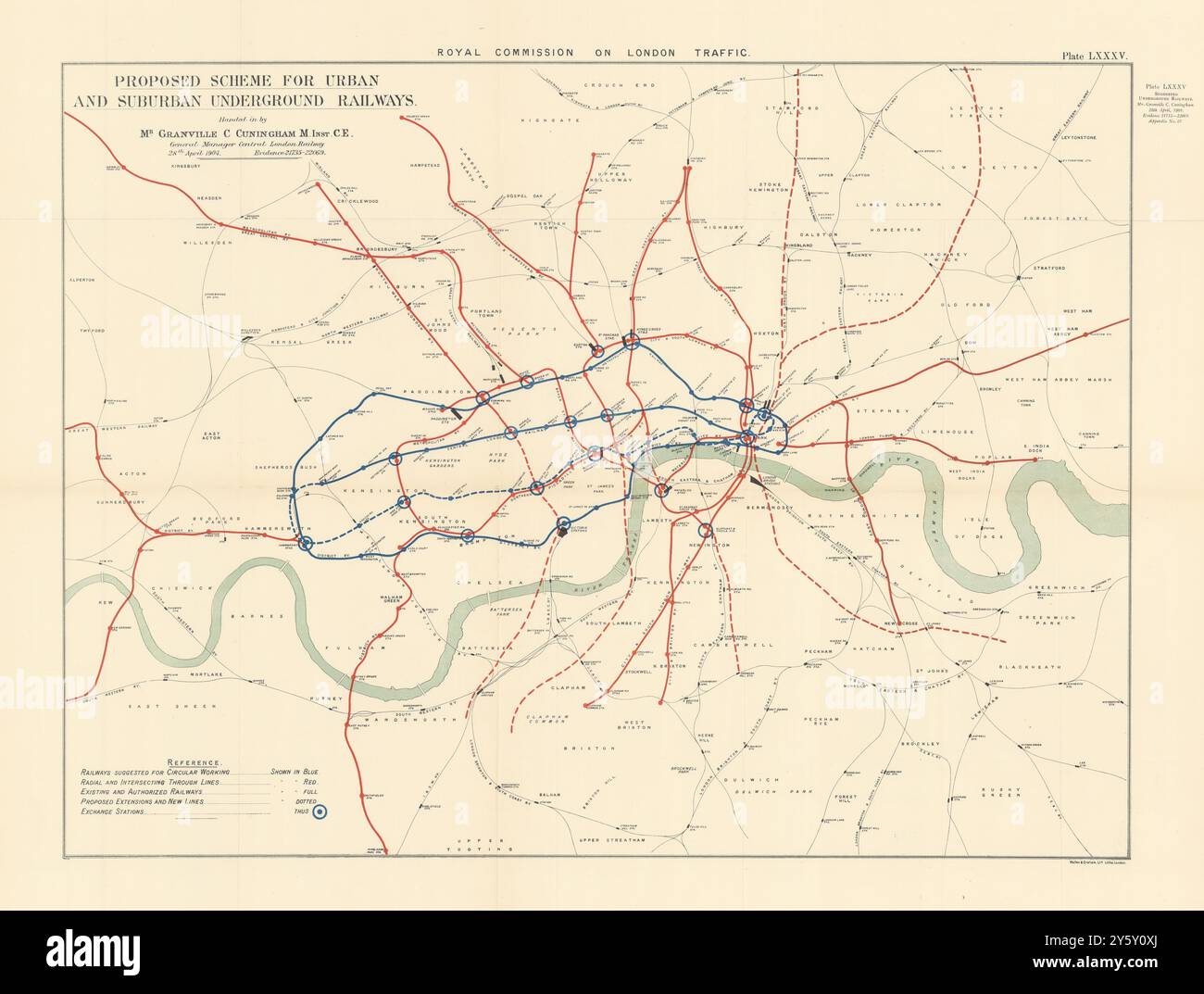 Proposed scheme for urban & suburban underground railways 1906 old ...