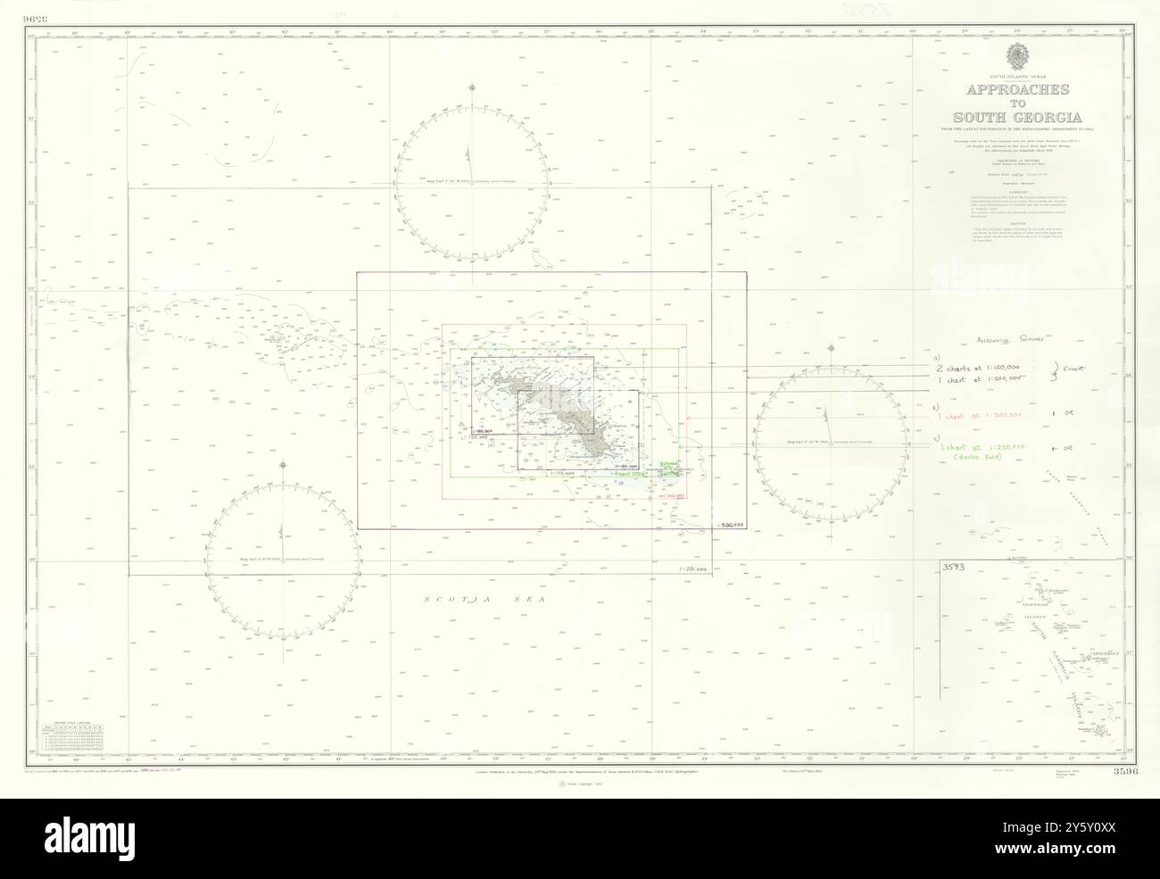 South Georgia approaches Admiralty chart used 1982 HMS Glamorgan 1958 (1984) map Stock Photo - Alamy