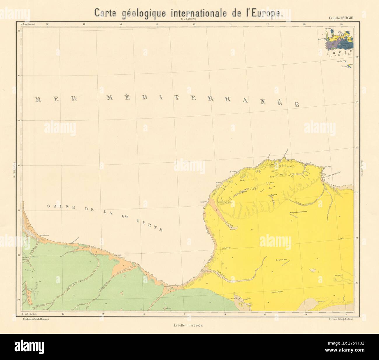 Geological map Eastern Libyan coast. Gulf of Sidra. BEYSCHLAG 1905 old ...