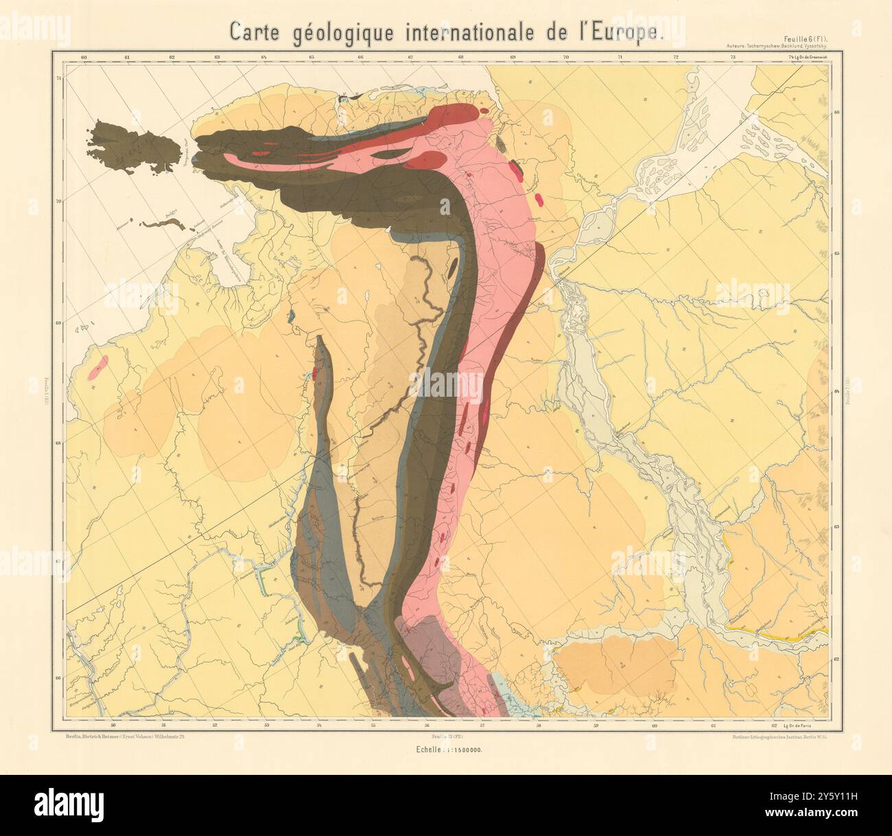 Geological map NW Russia. Nenetsia, Komi, Yamalia, Vaygach. BEYSCHLAG ...