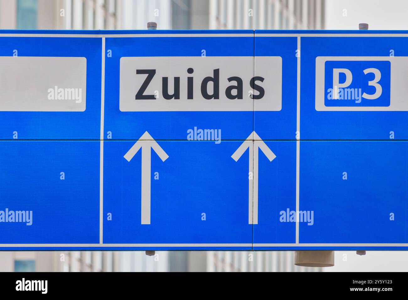 Dutch road direction sign pointing to Amsterdam Zuidas, the main ...
