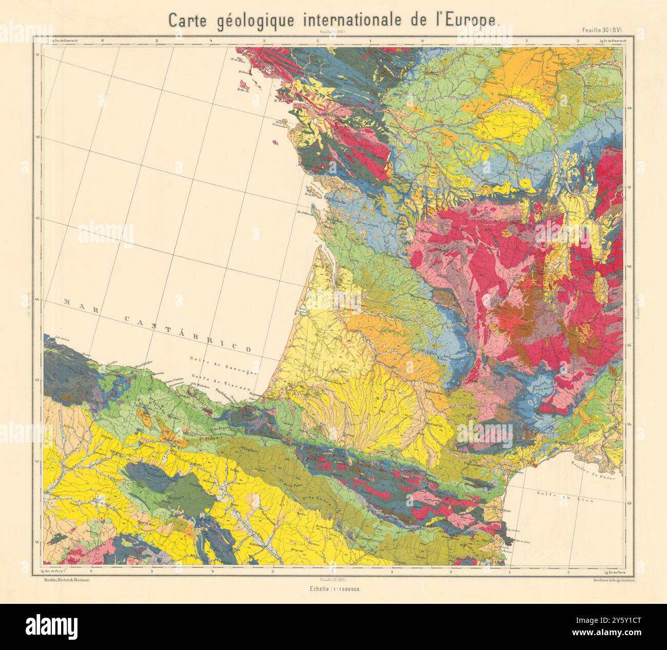 Geological map North east Spain and south west France. BEYSCHLAG 1896 ...