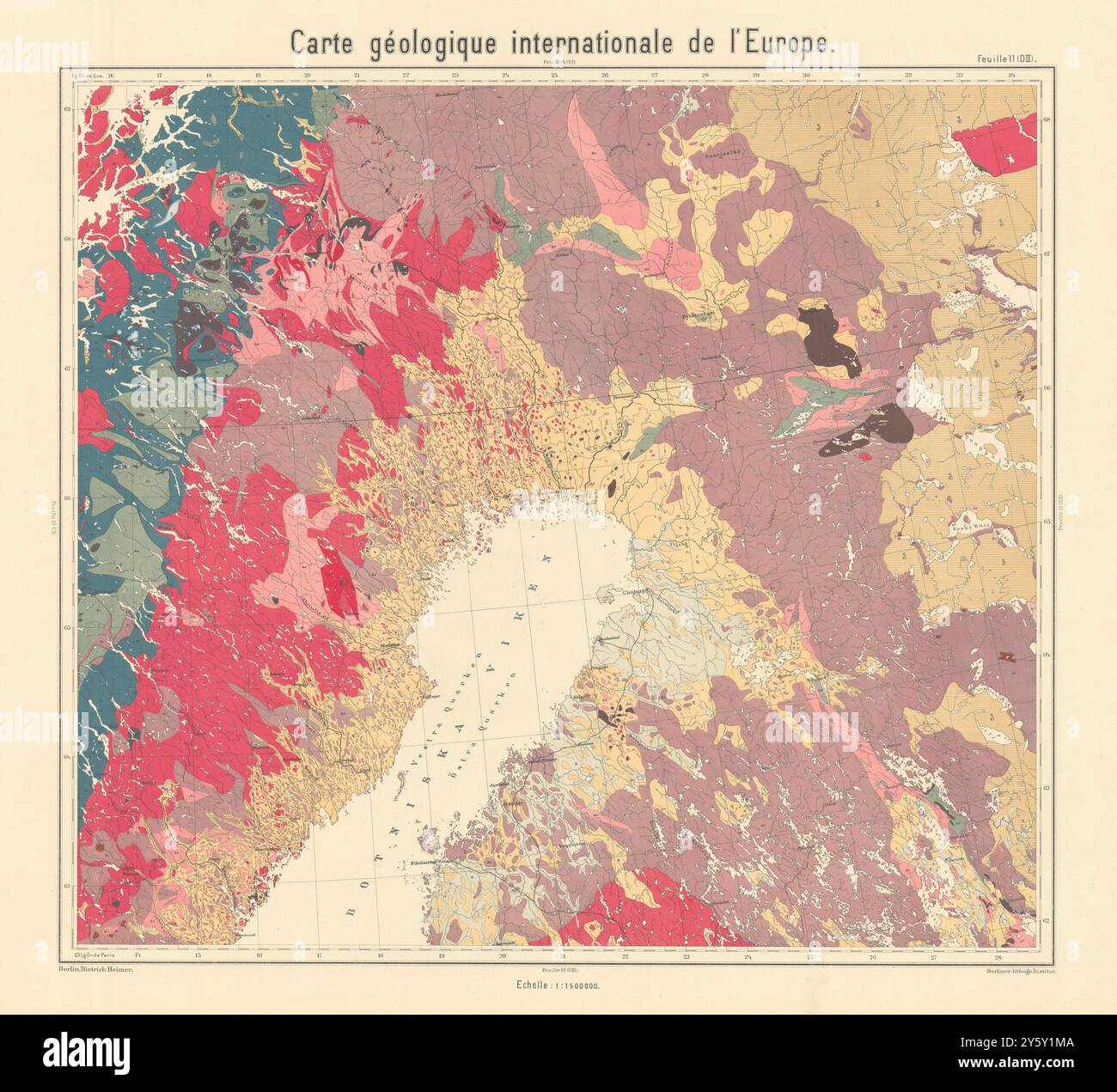 Geological map Northern Sweden & Finland. Gulf of Bothnia. BEYSCHLAG ...