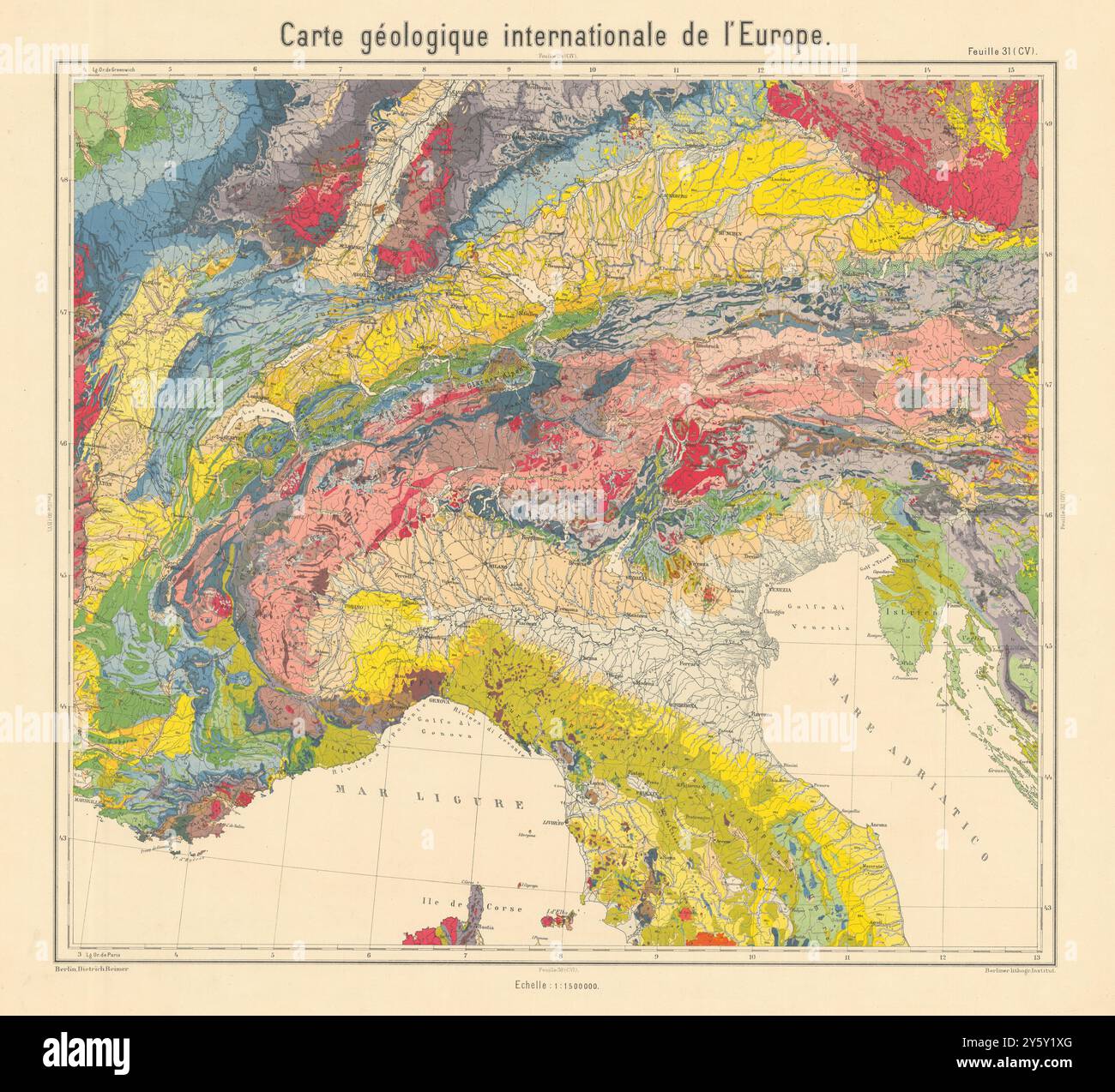 Geological map Alps & northern Italy. Switzerland Austria. BEYSCHLAG ...