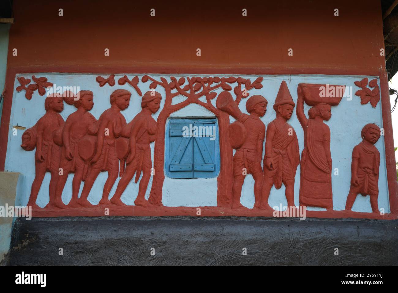 Mural of tribal art. Village scene in Bishnubati, a Santal settlement ...