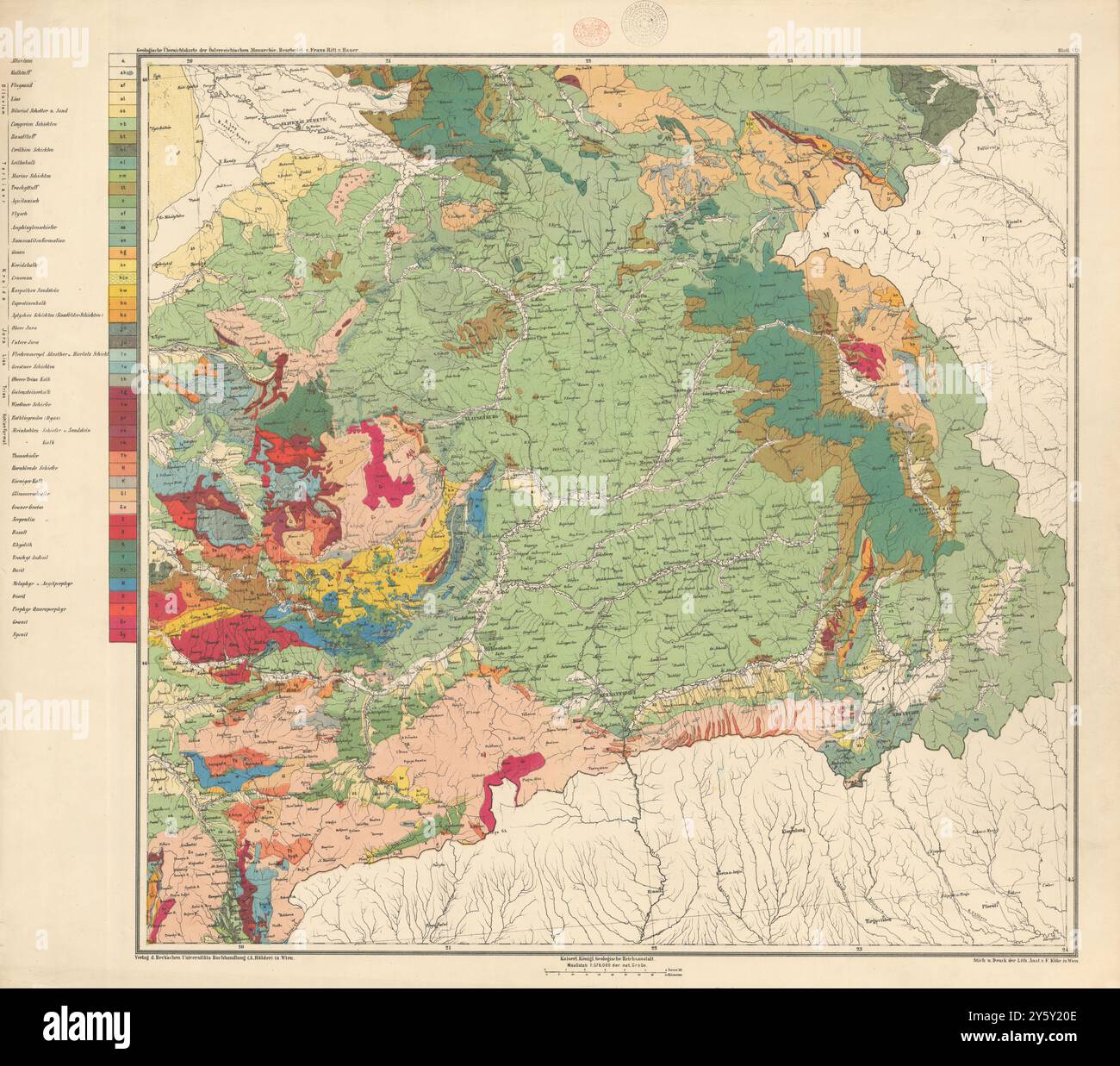 Austria-Hungary Geological map #8 Transylvania, Romania. 65x72cm 1874 ...