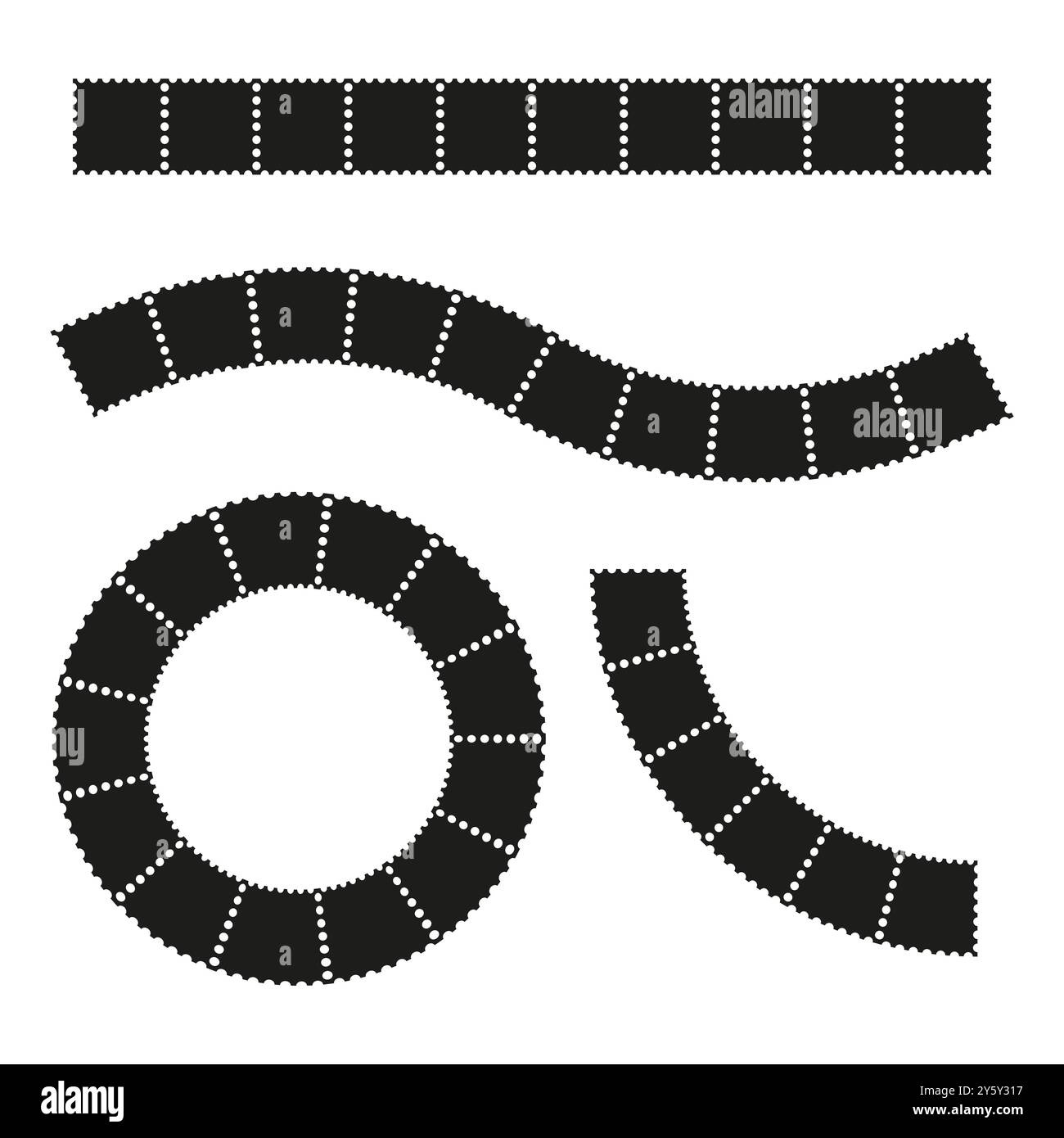 Film strip icon. Curved and circular film graphics. Simple black and ...