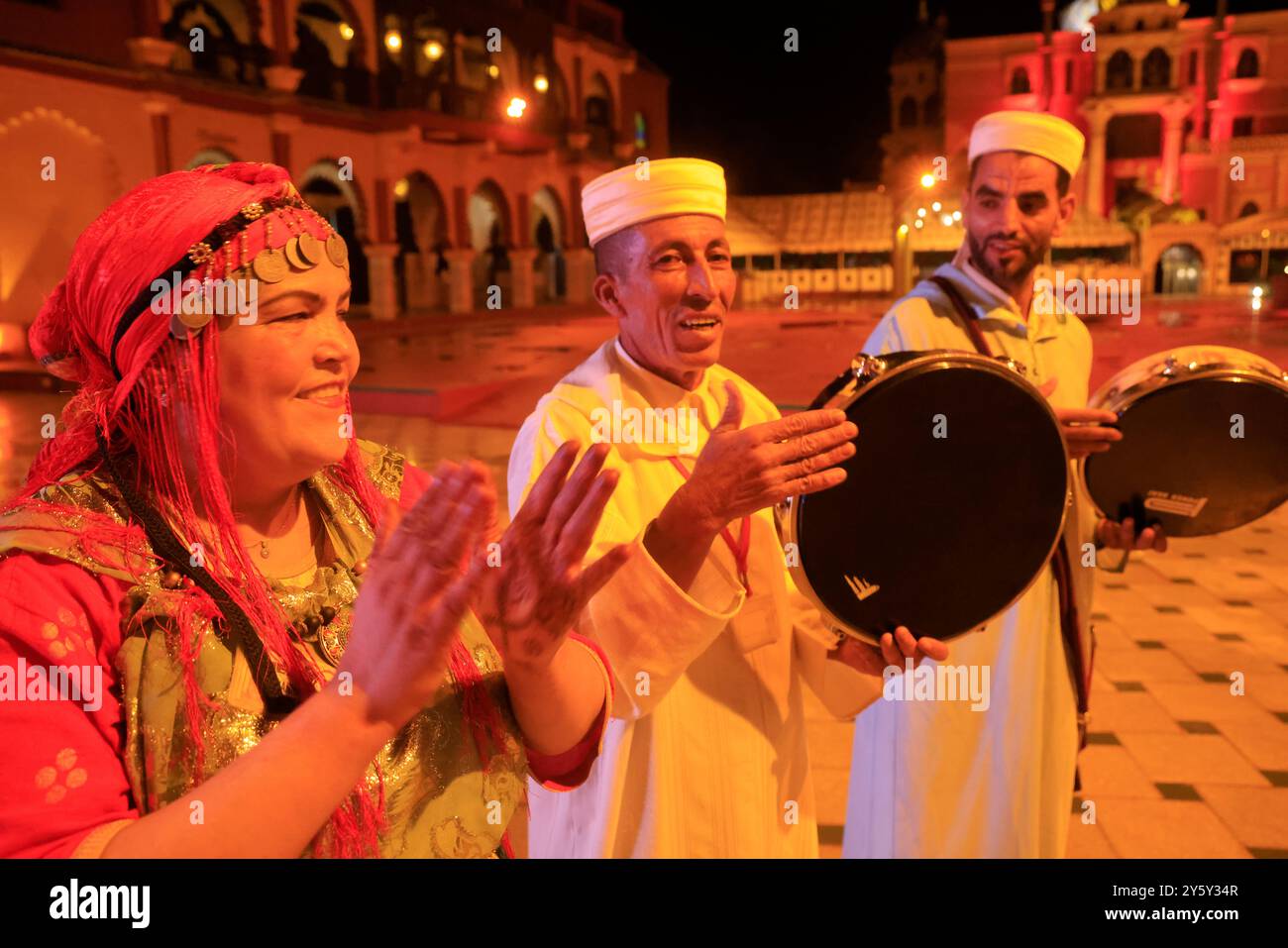 Traditional Moroccan music and singing show in the famous restaurant ...