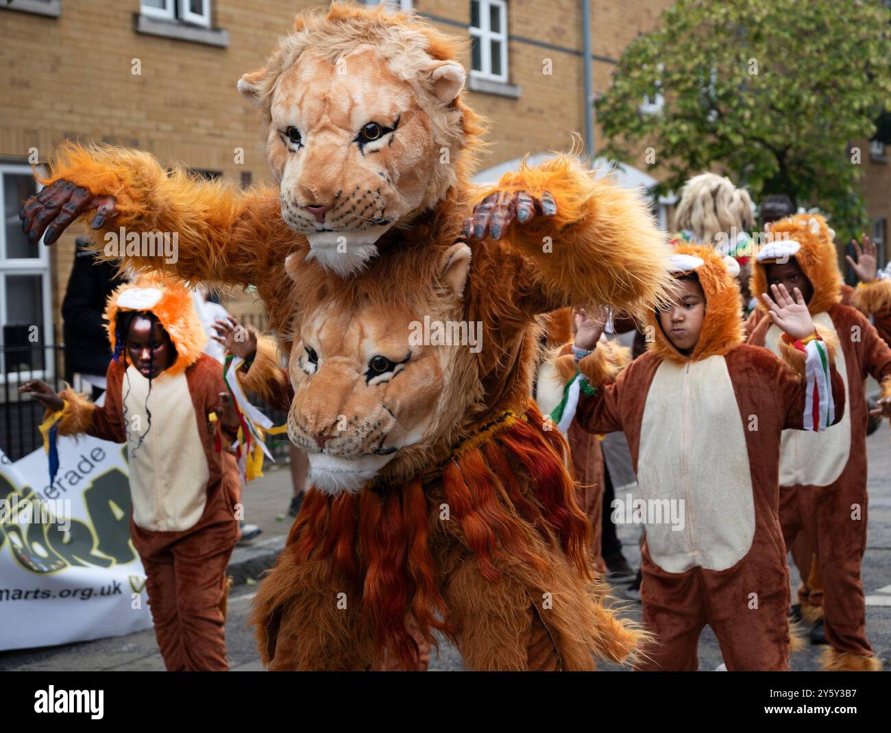 September 22nd 2024 Hackney Carnival. Yaram arts - lion and cubs in ...