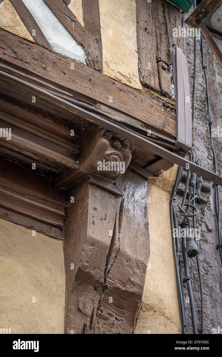 Eu, France - 09 21 2024: View the facade of a corbelled house with a ...