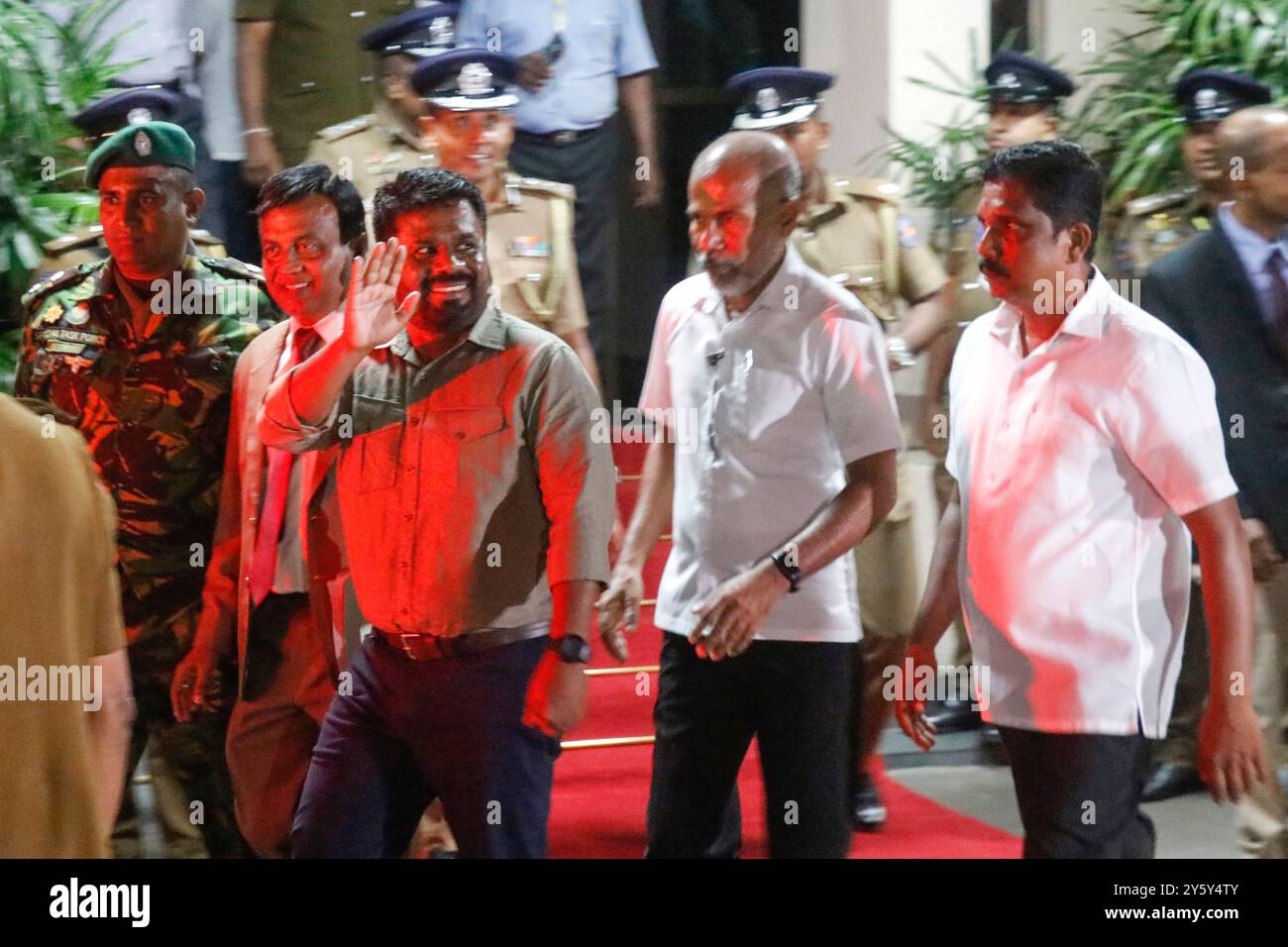Anura Kumara Dissanayake, Sri Lanka's president-elect, center, departs ...