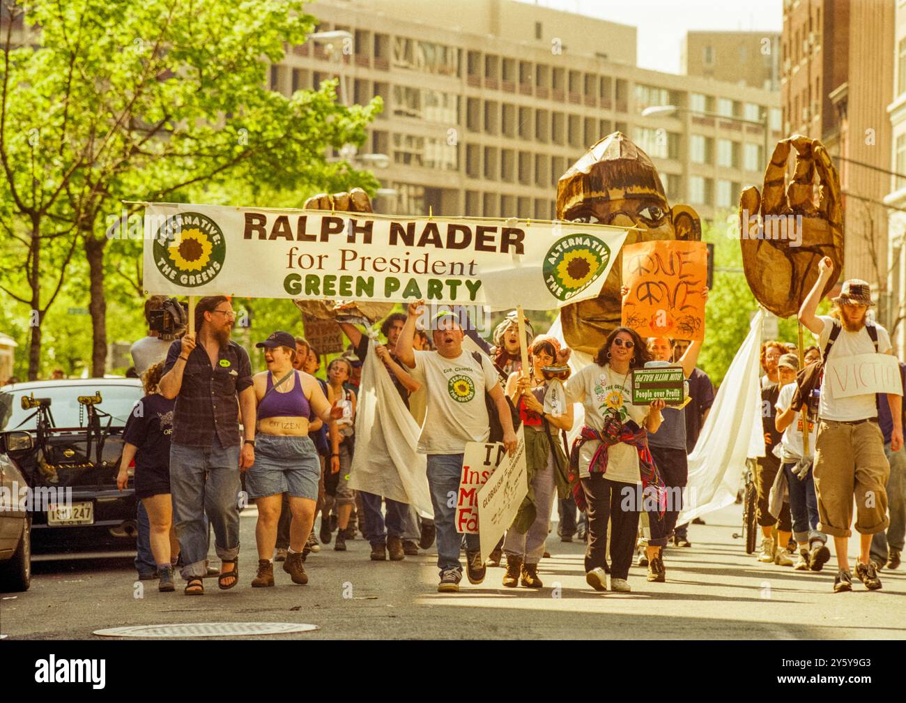 Activists carry a banner for Ralph Nader during the 2000 U.S ...