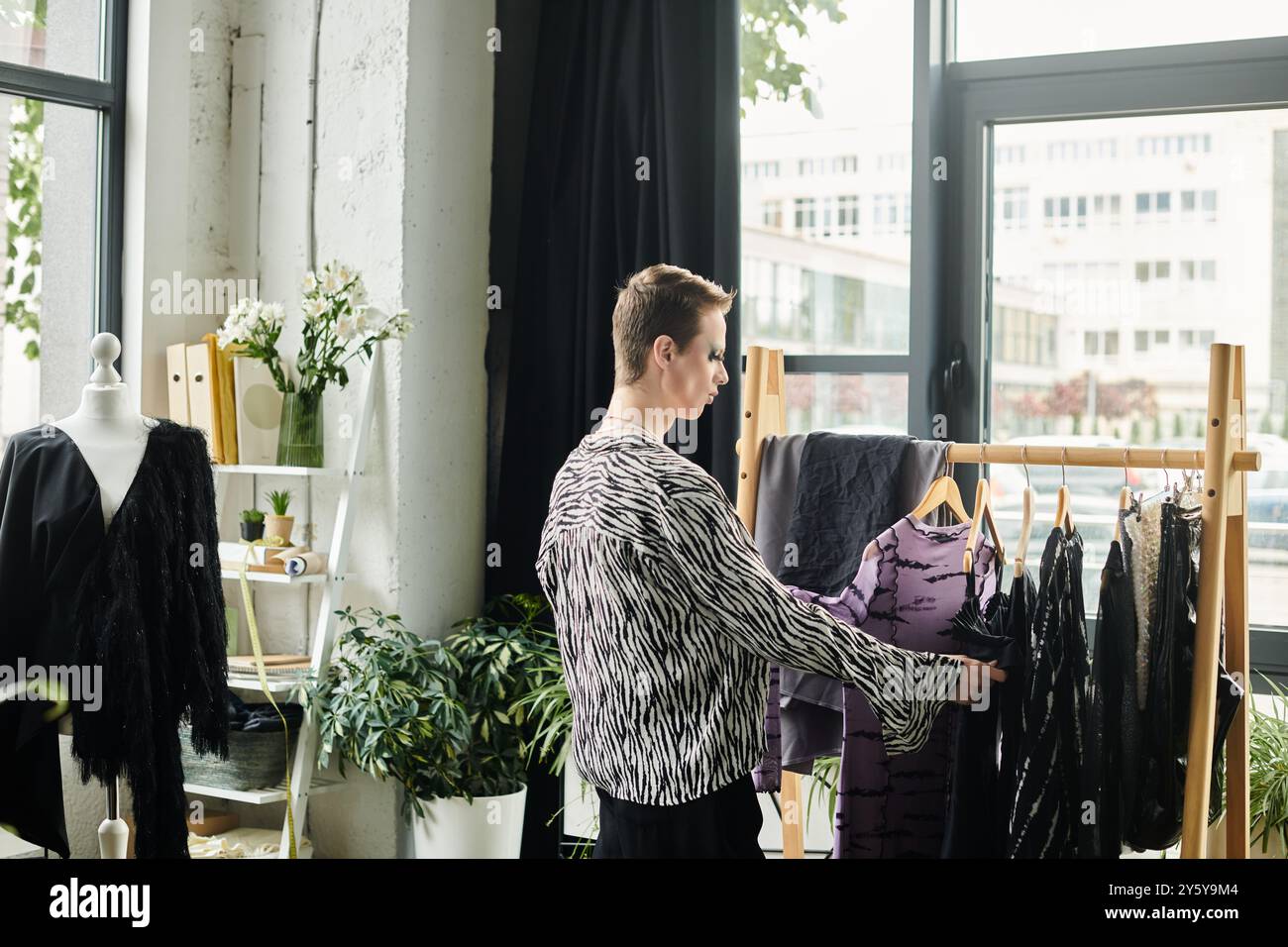 A fashion designer explores vibrant fabrics and stylish designs in a ...