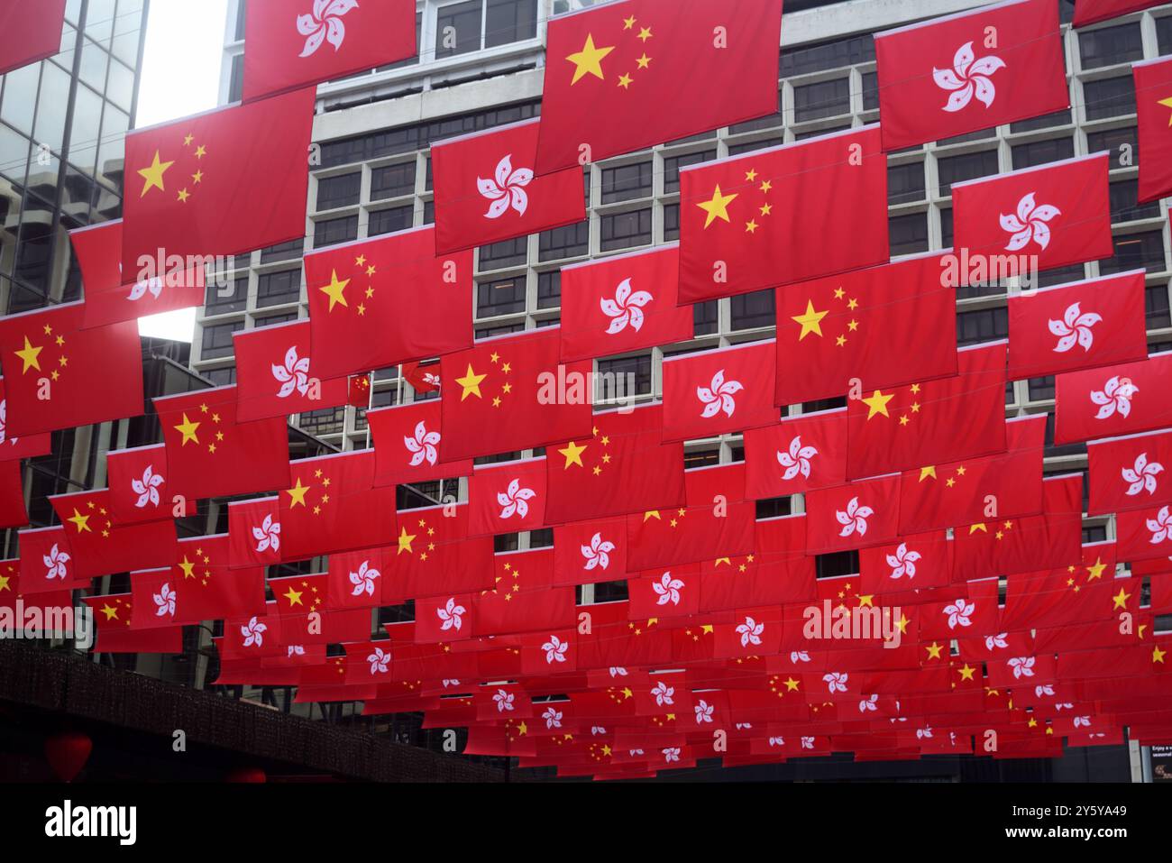 China National flags and Hong Kong SAR flags hang on street to ...