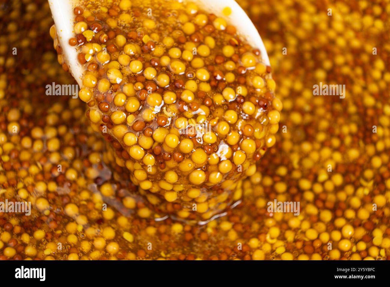 Traditional French Dijon mustard in a spoon on a white background Stock ...