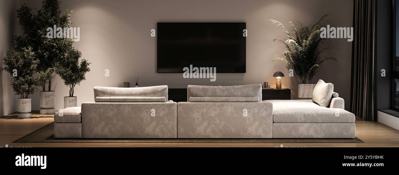 Modern living room featuring a cozy sofa, an aesthetically pleasing TV ...