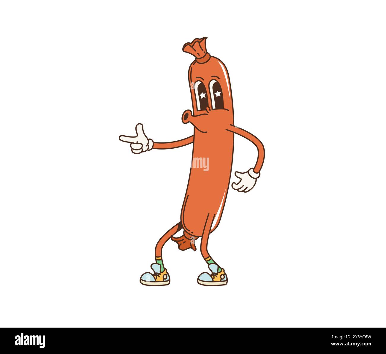 Retro cartoon groovy breakfast sausage character. Isolated vector ...